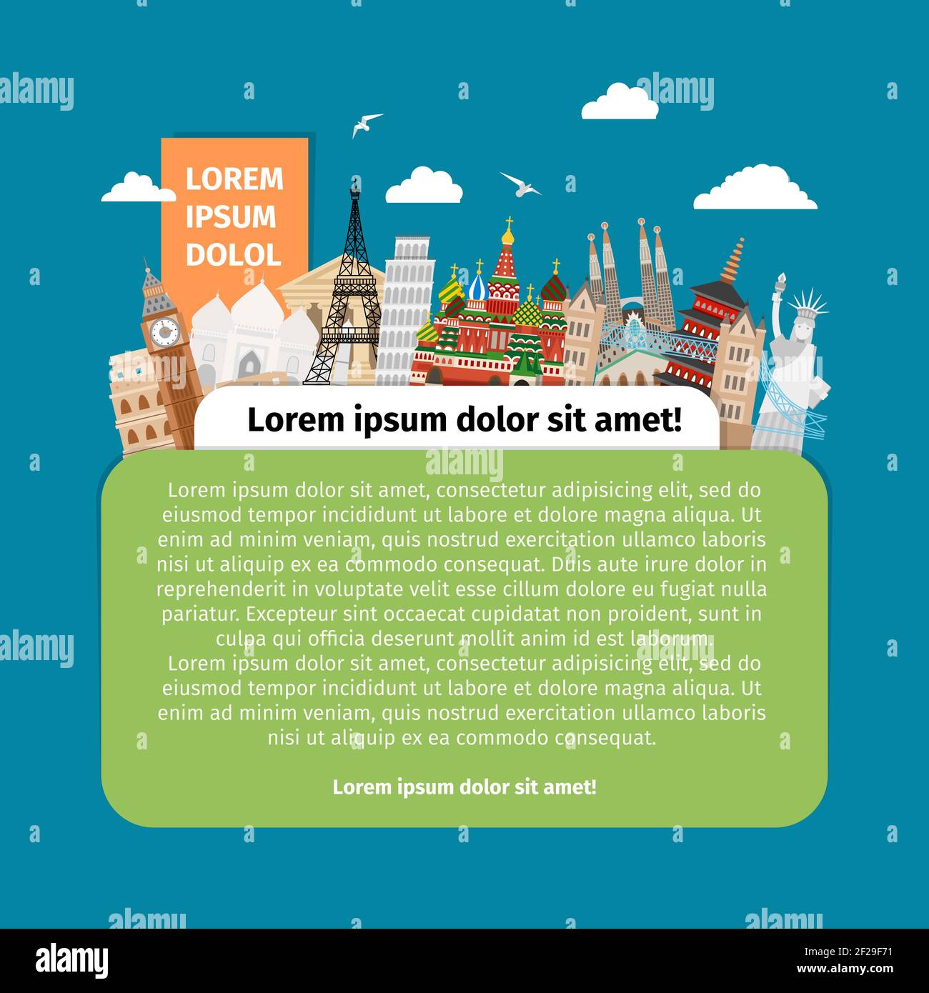 Postcard with world landmarks. Design tourism, building architecture ...