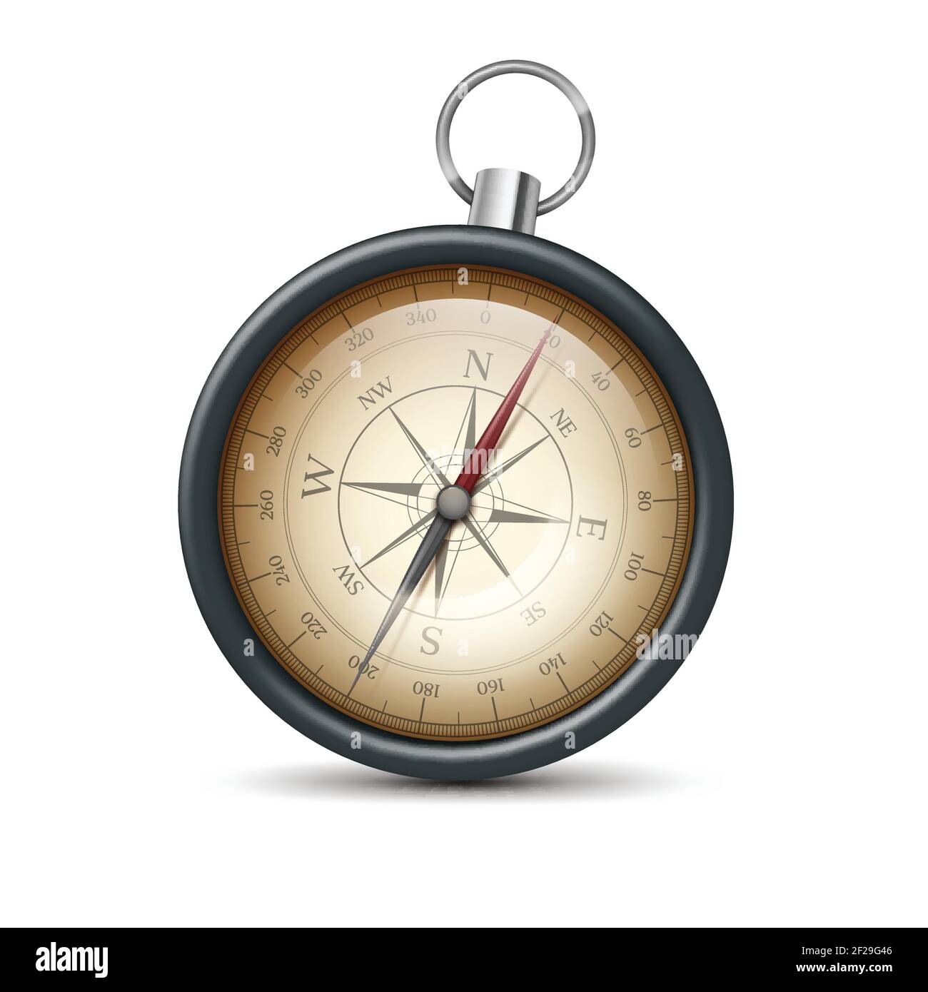 Vector retro metal pocket compass front view isolated on white ...