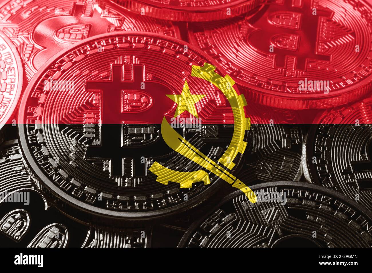 Angola bitcoin flag, national flag cryptocurrency concept black ...