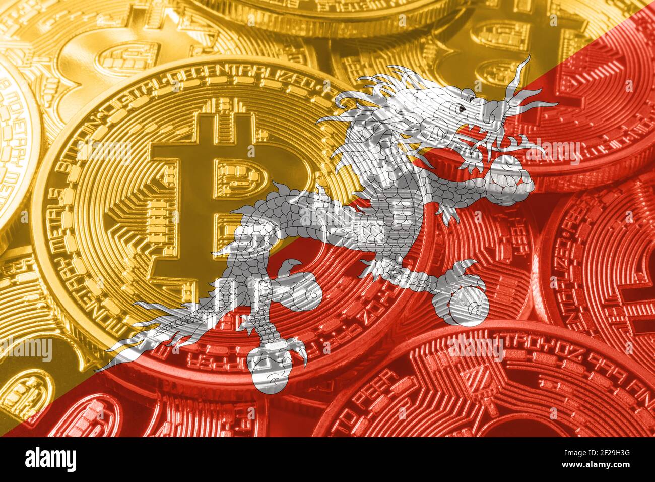 Bhutan bitcoin flag, national flag cryptocurrency concept black ...