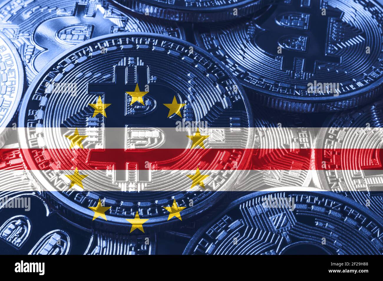 Cape Verde bitcoin flag, national flag cryptocurrency concept black ...