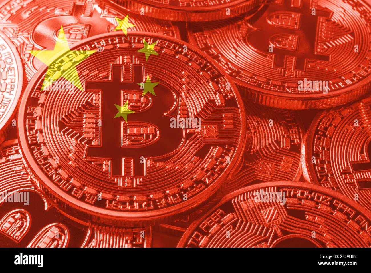 China bitcoin flag, national flag cryptocurrency concept black ...