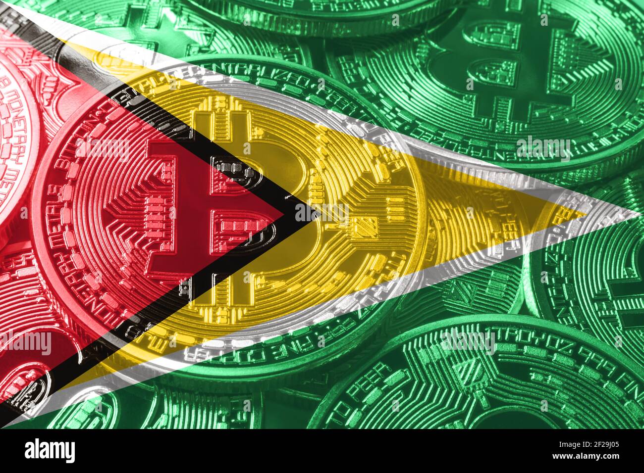 Guyana bitcoin flag, national flag cryptocurrency concept black ...