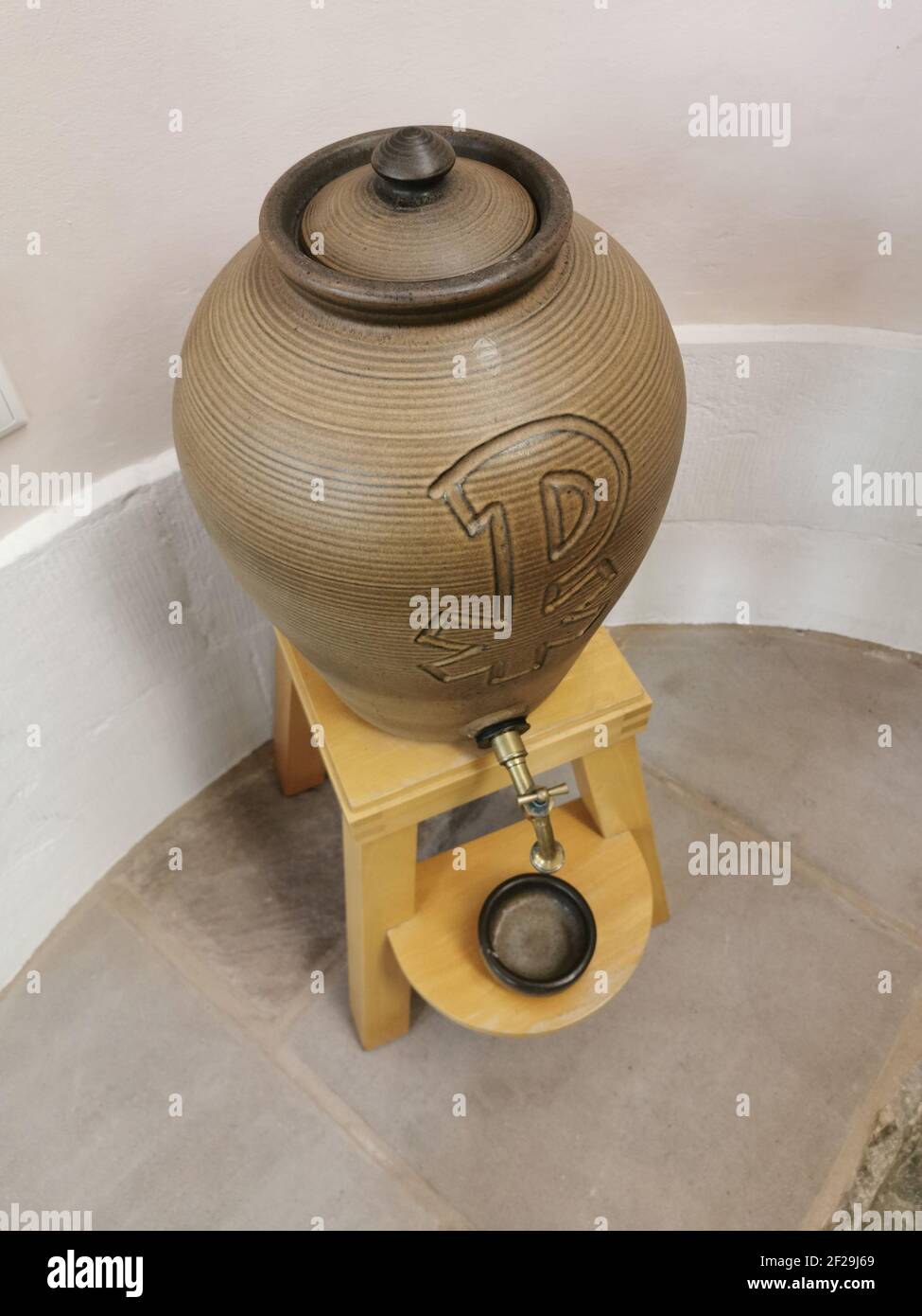 Holy water, jug in the interior, Roman Catholic Church of the ...