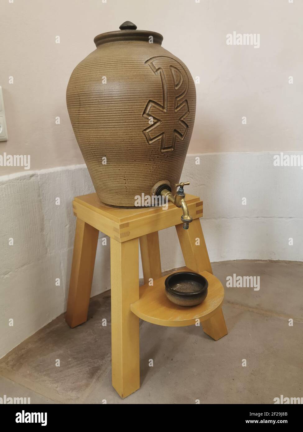 Holy water, jug in the interior, Roman Catholic Church of the ...