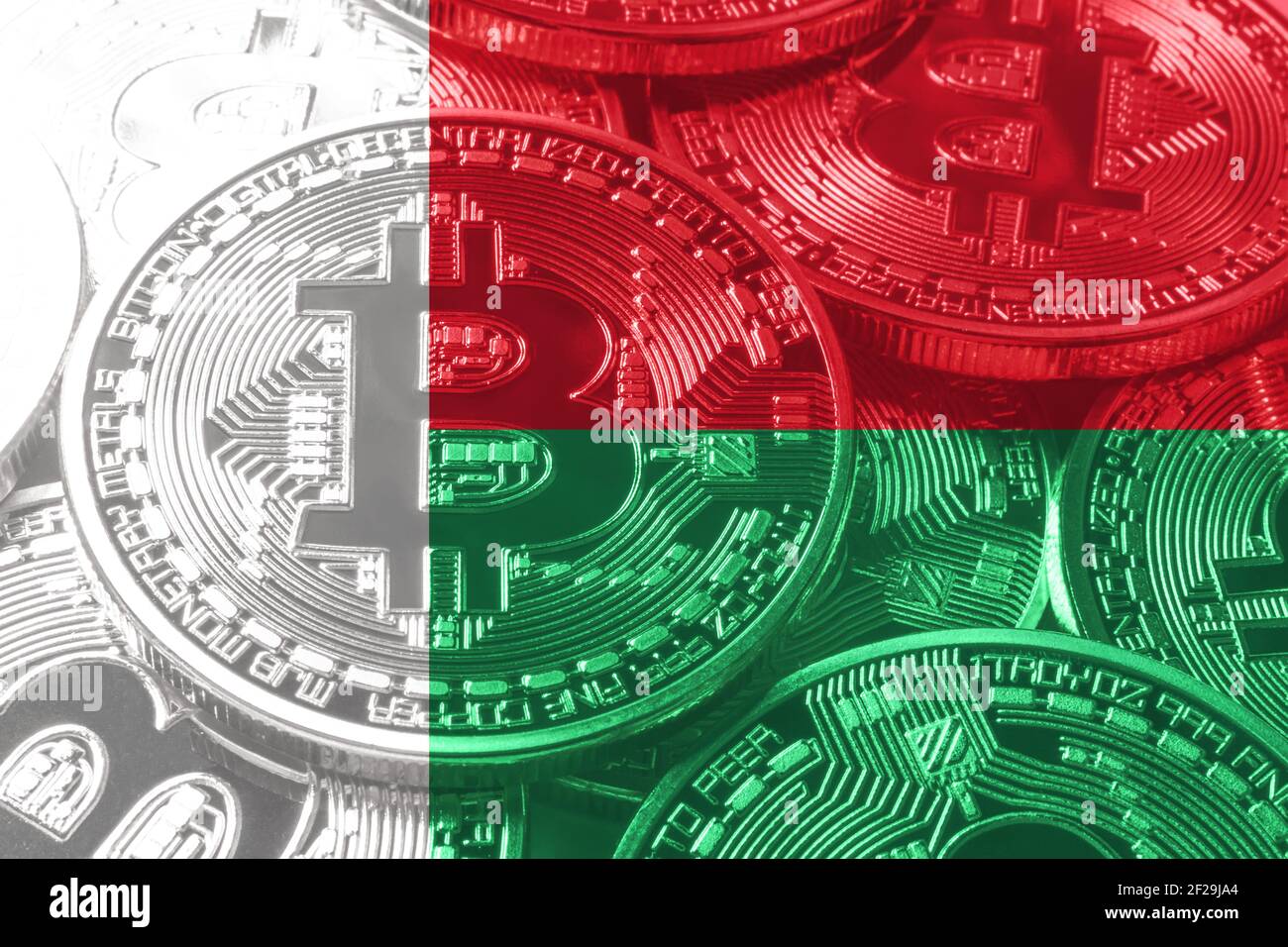 Madagascar bitcoin flag, national flag cryptocurrency concept black ...