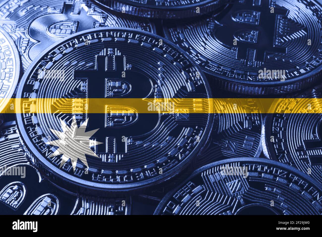 Nauru bitcoin flag, national flag cryptocurrency concept black ...