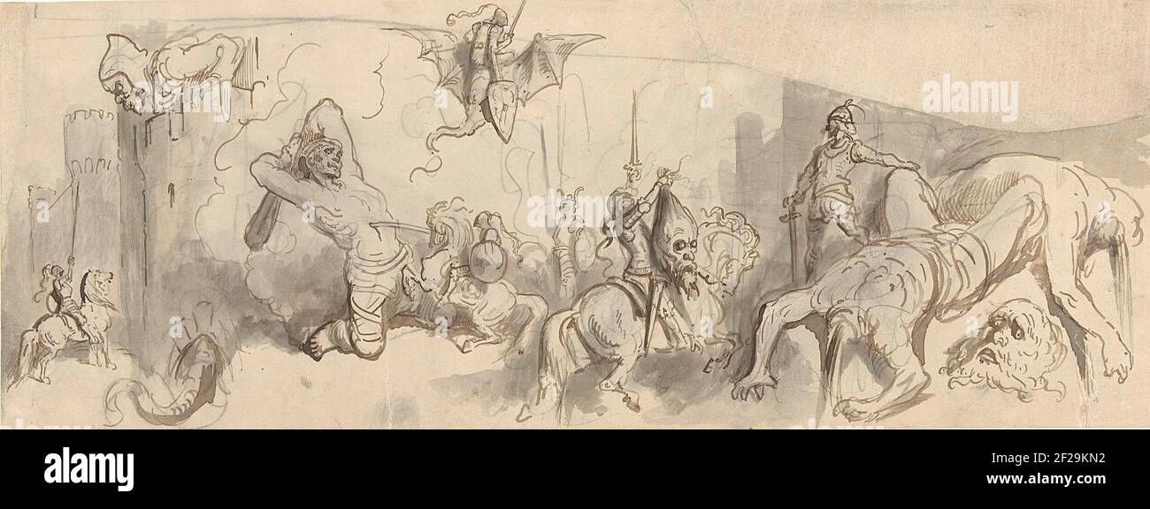 Fight between knights and giants Stock Photo - Alamy