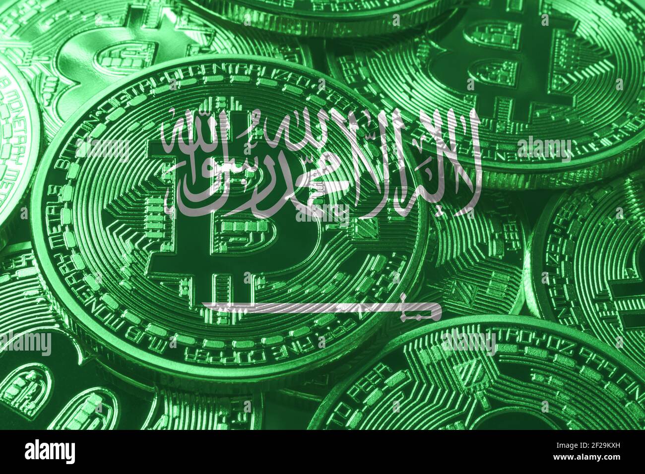 Saudi Arabia bitcoin flag, national flag cryptocurrency concept black ...
