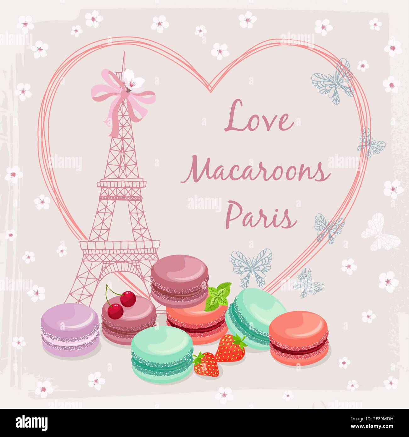 Poster with french macaroon cakes and the Eiffel Tower. Travel and food ...