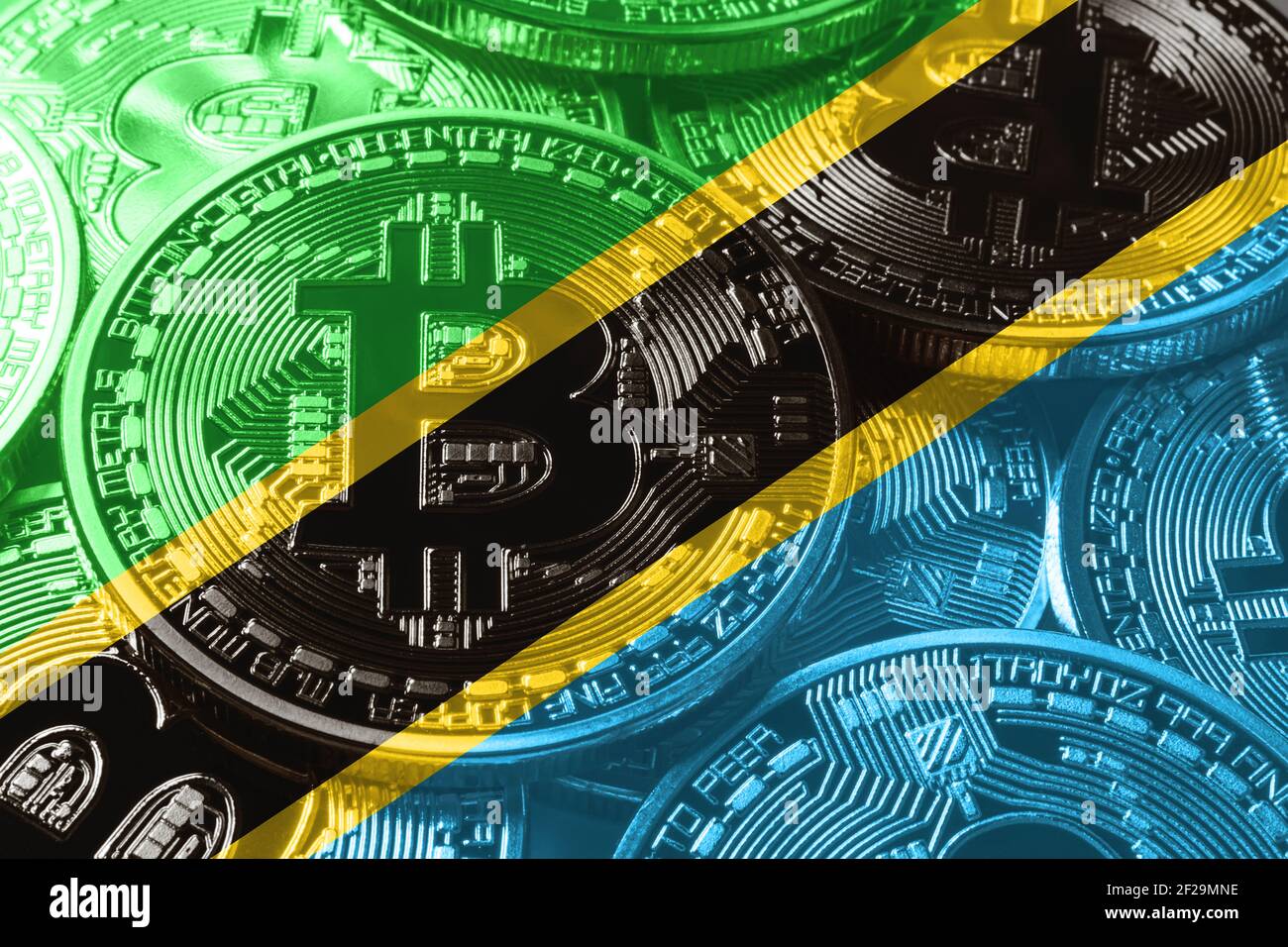 Tanzania bitcoin flag, national flag cryptocurrency concept black ...
