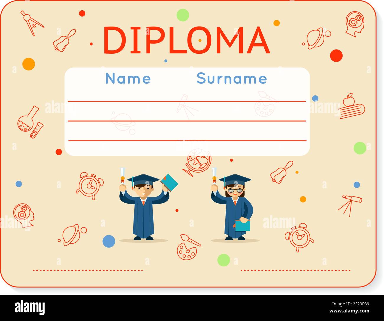 Vector school kids diploma certificate. Education and gift, award and ...