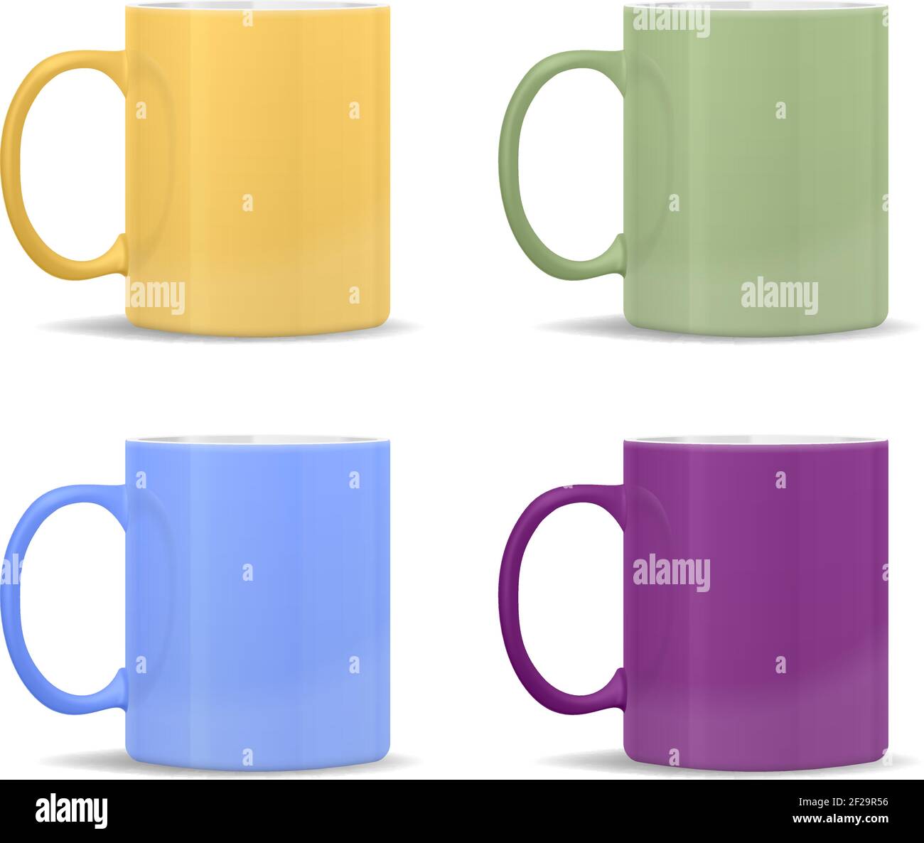 mugs of different colors: yellow, green, blue, purple Stock Vector ...