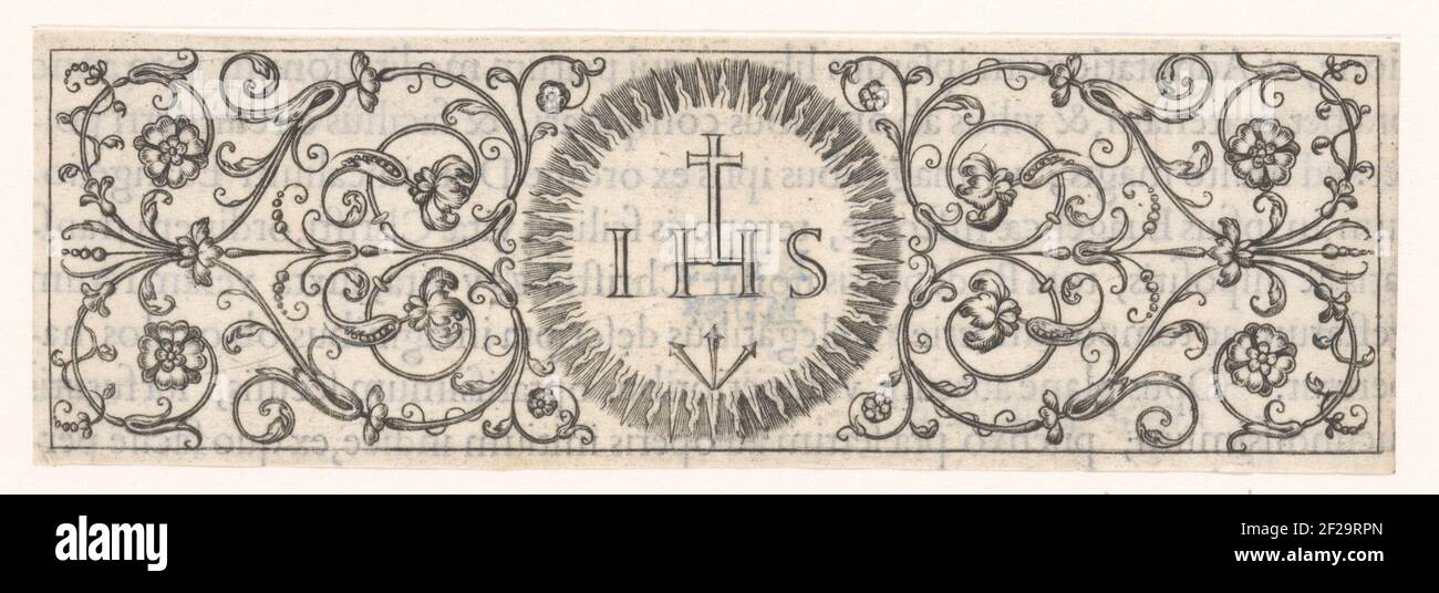 Ornament with monogram ihs.arabesken with a sun with monogram in the ...