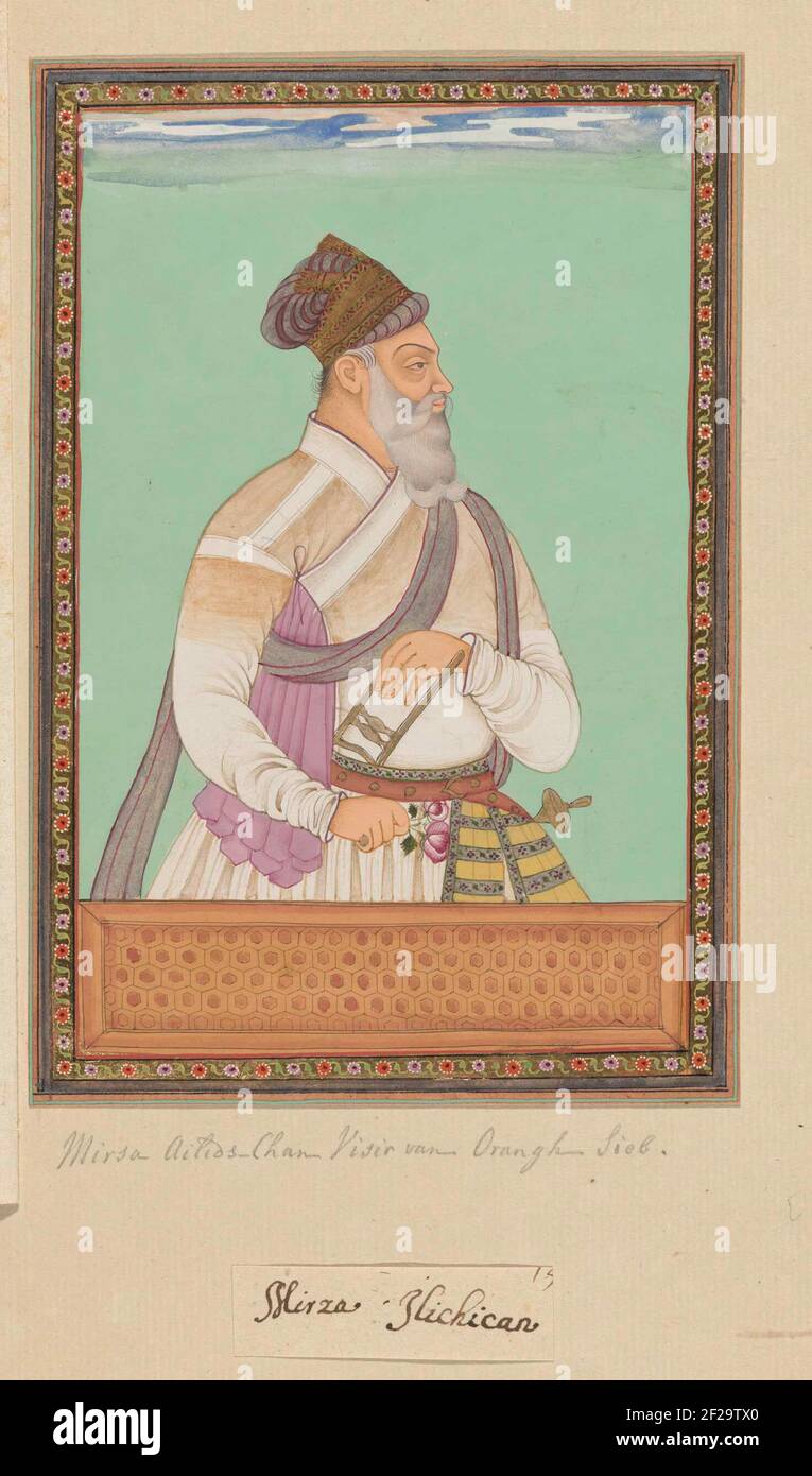Portret van Mirza Ilich Khan, die vizier van Aurangzeb is geweest.Mirza ...