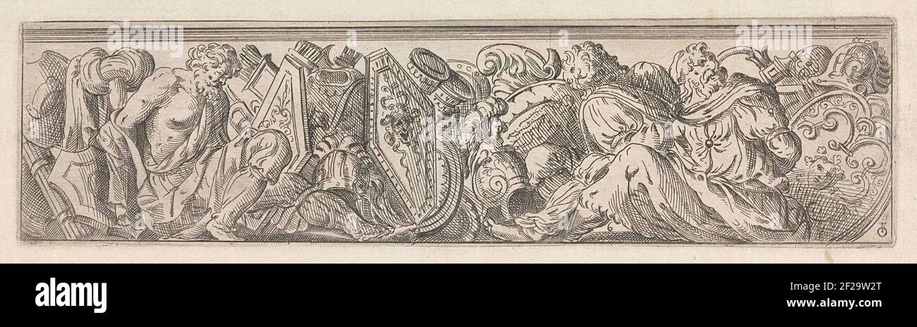 Frisian with three sitting men (possibly slaves) and weapons; Figures ...