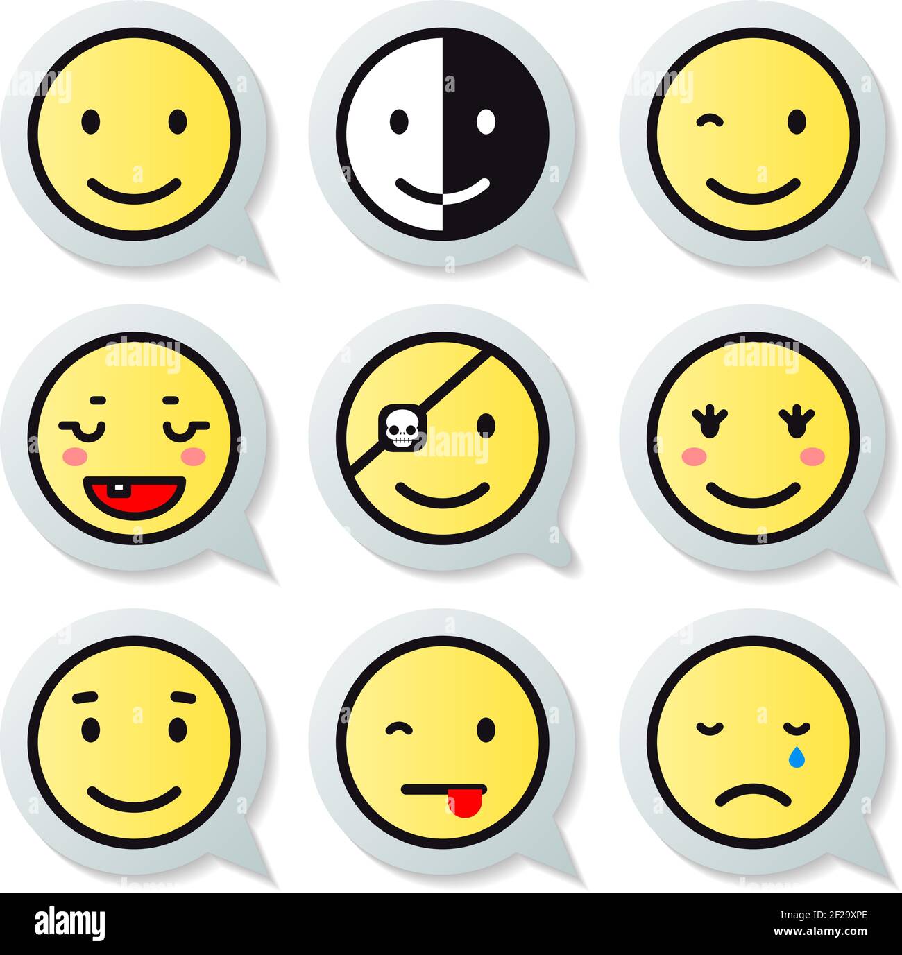 Vector happy face speech bubble. Cartoon sadness and joy, expression ...