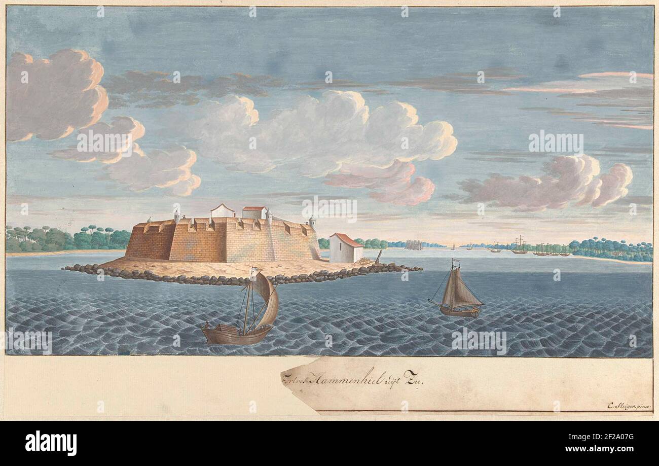 Fort Hammenhiel (Humenil) in Ceylon, seen from the sea; Fortress ...