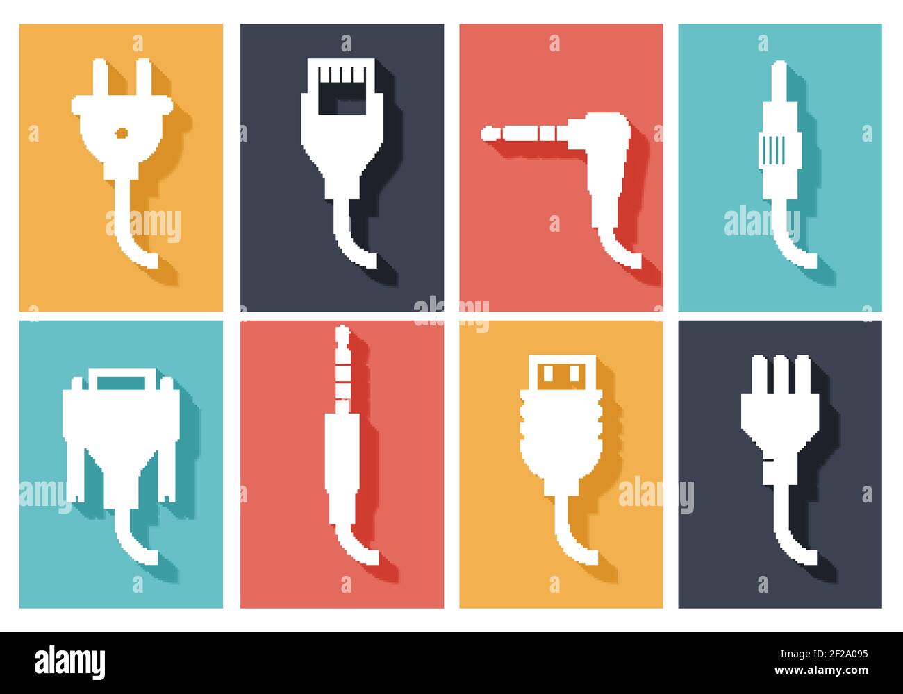 Electric plug flat icons set. Connection technology, connector electric ...
