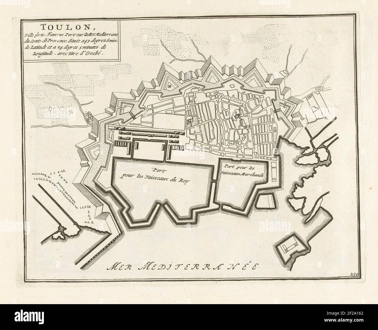 Plattegrond van Toulon, ca. 1702; Toulon, strong city, famous port on ...