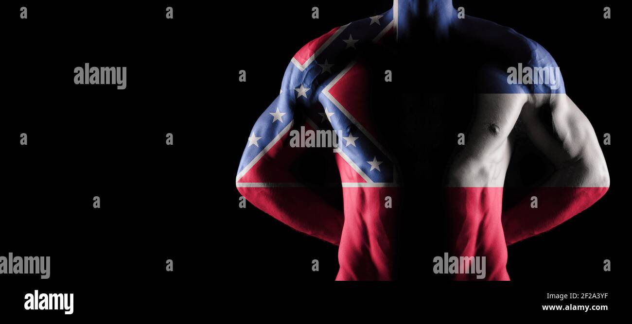 Mississippi flag on muscled male torso with abs, Mississippi ...
