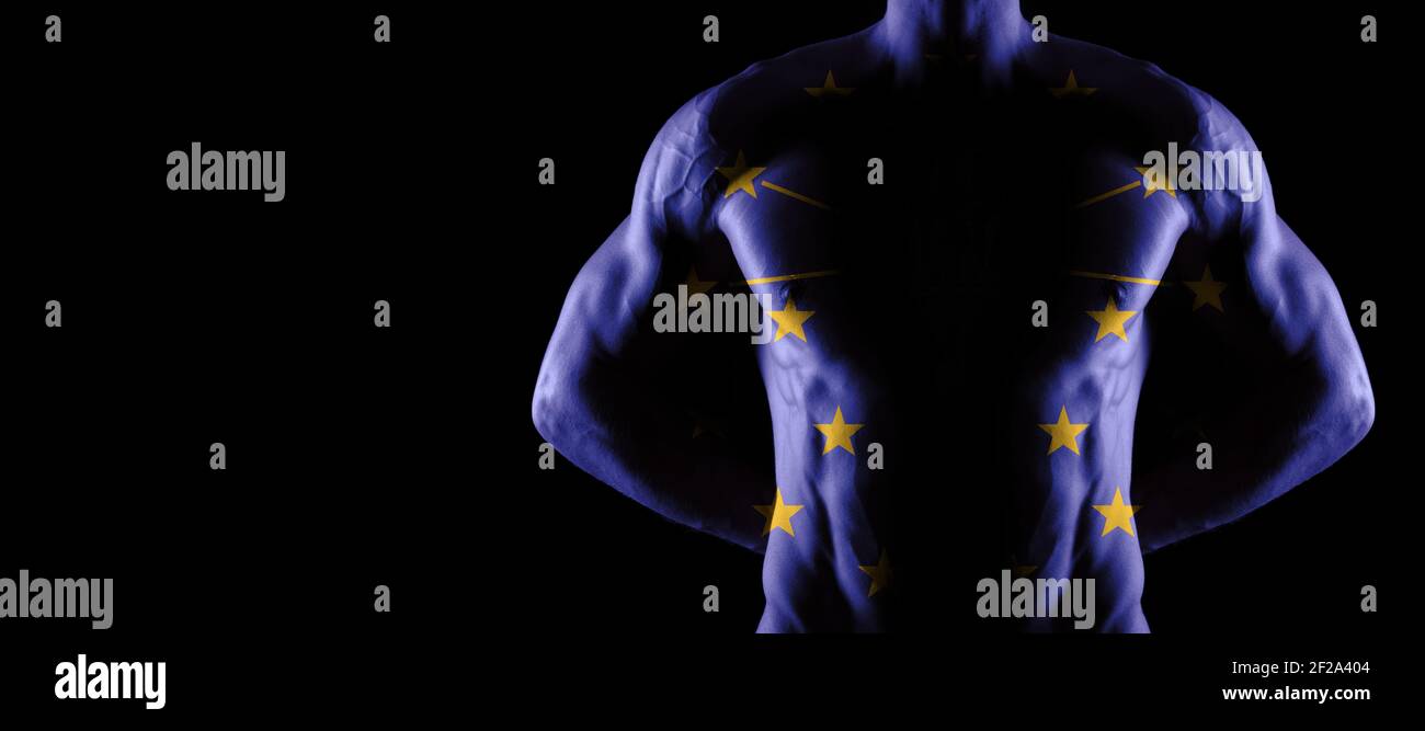 Indiana flag on muscled male torso with abs, Indiana bodybuilding ...