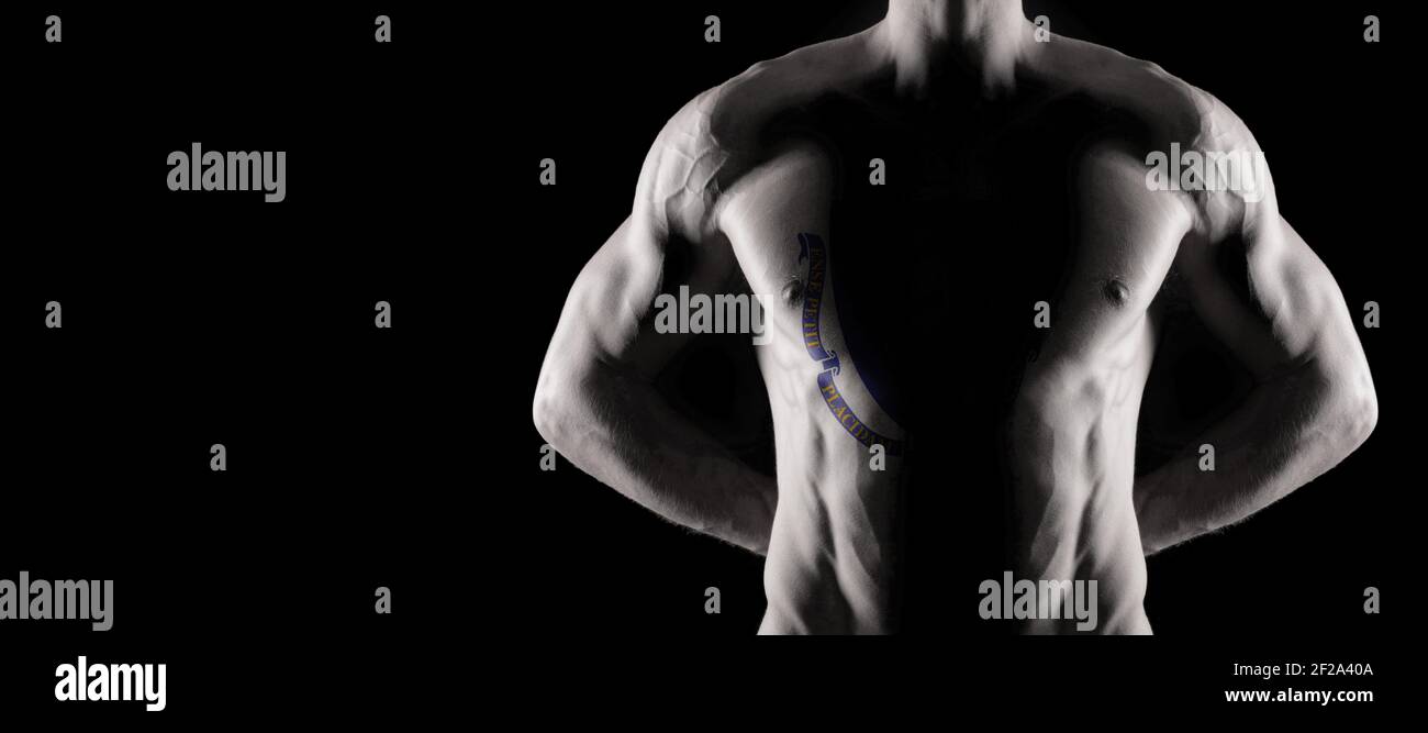 Massachusetts flag on muscled male torso with abs, Massachusetts ...