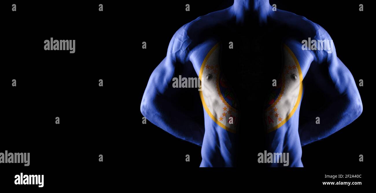 Minnesota flag on muscled male torso with abs, Minnesota bodybuilding ...