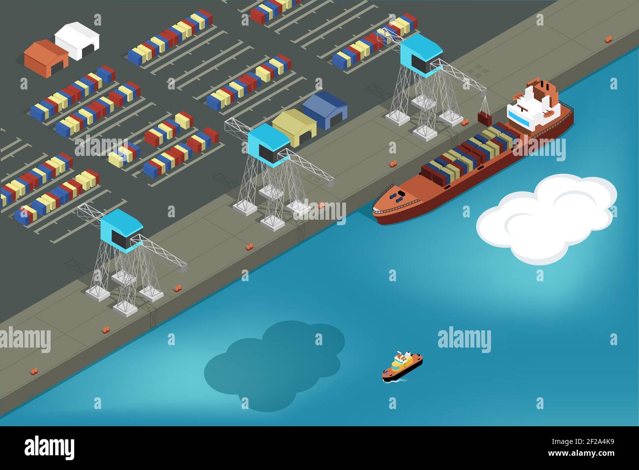 Cargo port. Commercial ship loading containers. Ship industry ...