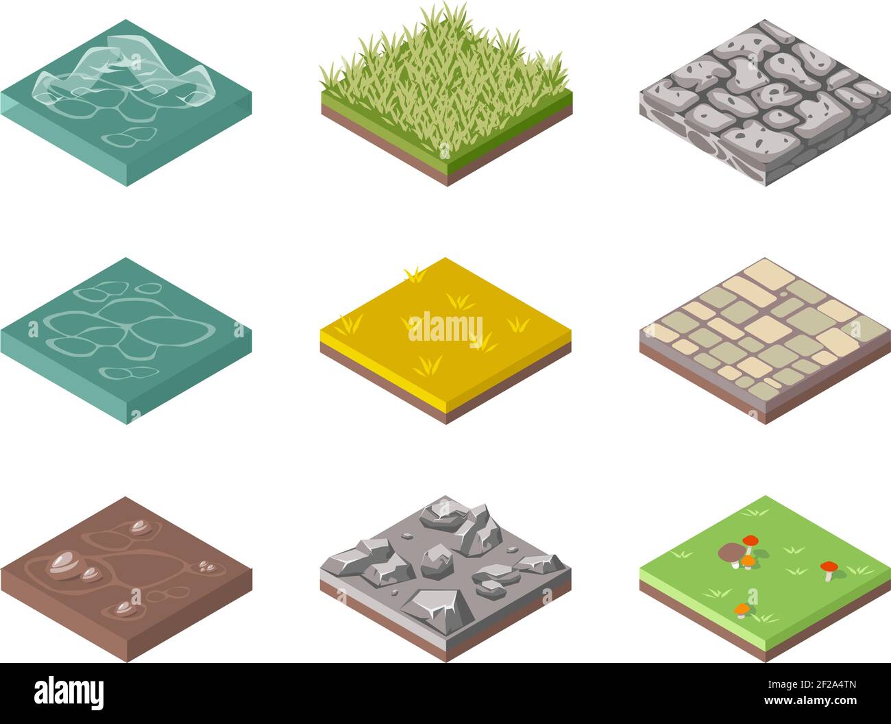 Set of ground surfaces. Grass, rocks and water. Landscape web design ...