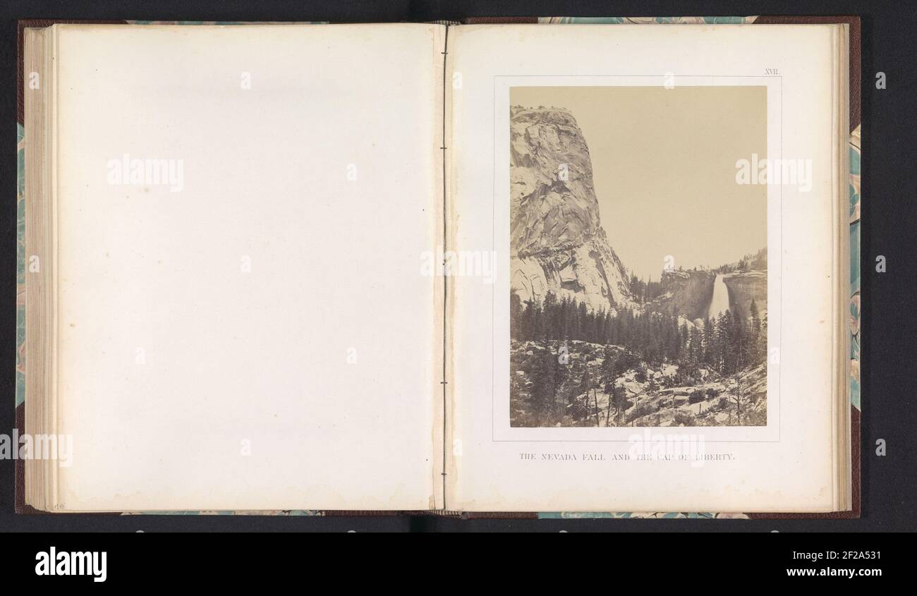 View of the Nevada waterfall and Liberty Cap in the Yosemite Valley ...