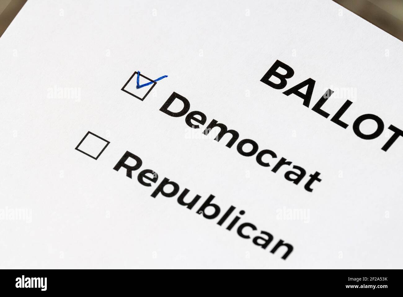 Checklist concept. Closeup of ballot paper with words Democrat and ...