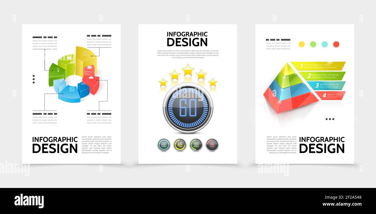 Realistic infographic elements posters with colorful charts business ...