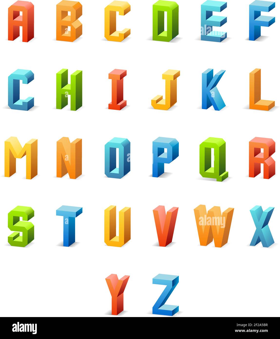 Vector 3d retro font. Alphabet letter, typeset latin color, vector ...