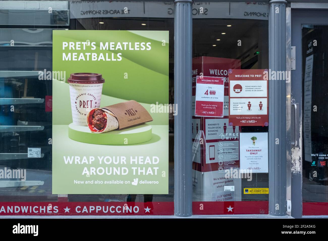 Signs displayed in the window of a Pret a manger takeaway in London's ...