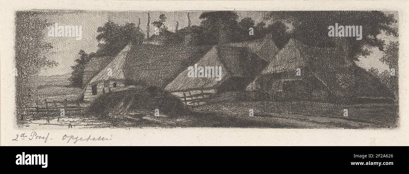 Landscape with three farms Stock Photo - Alamy