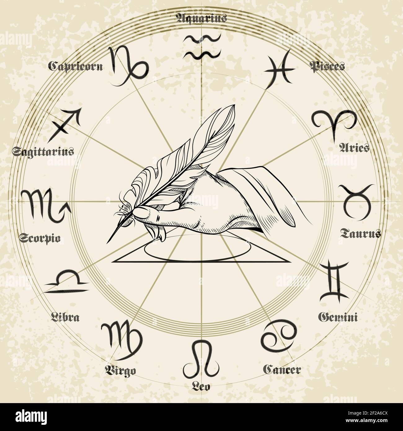 Hand drawn zodiac icons set. Fish and pisces, scorpio and aquarius ...