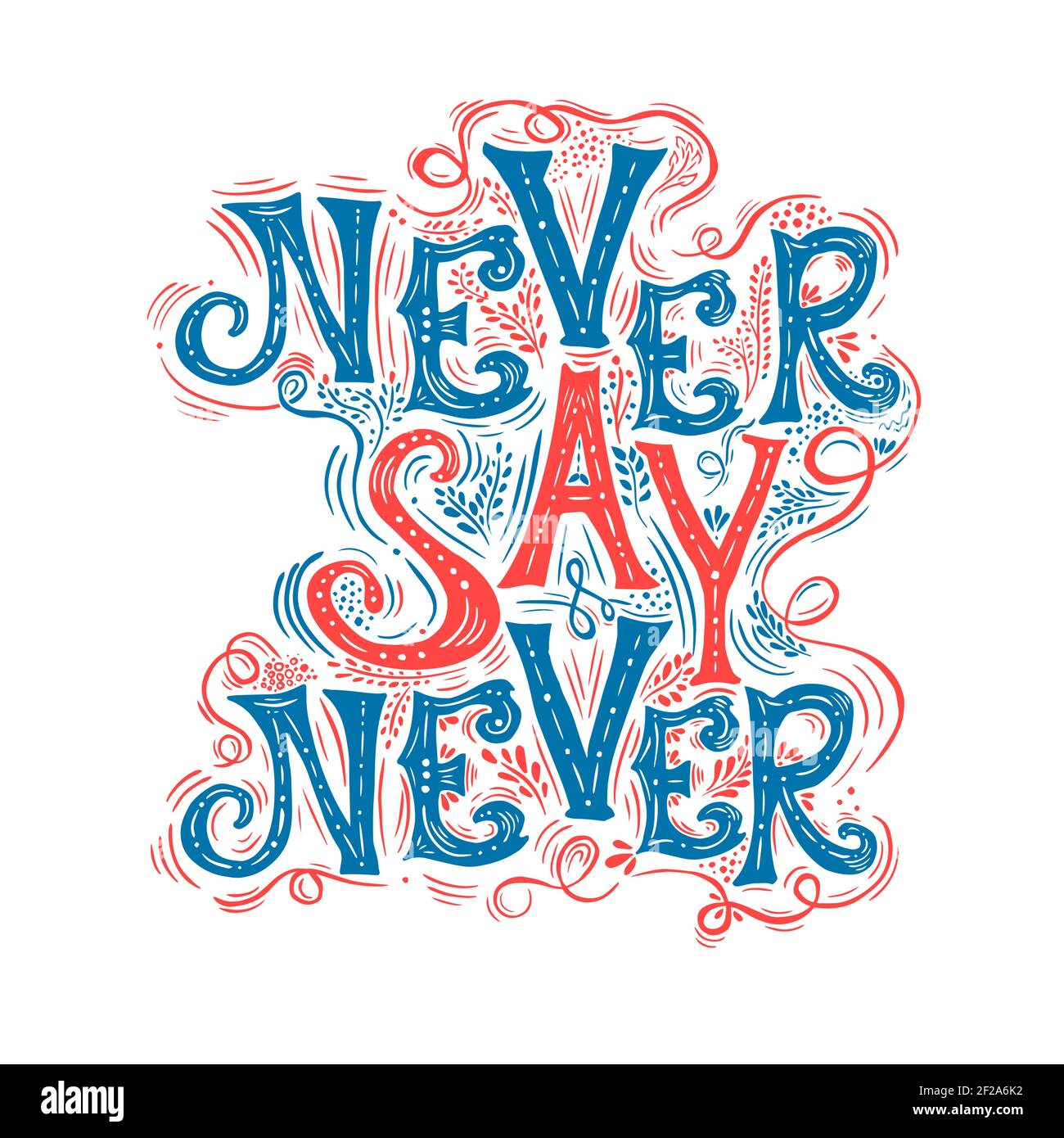 Never say never . Hand drawn calligraphic quote on a white background ...