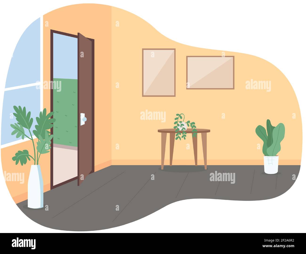 Home hall with open door 2D vector web banner, poster Stock Vector ...
