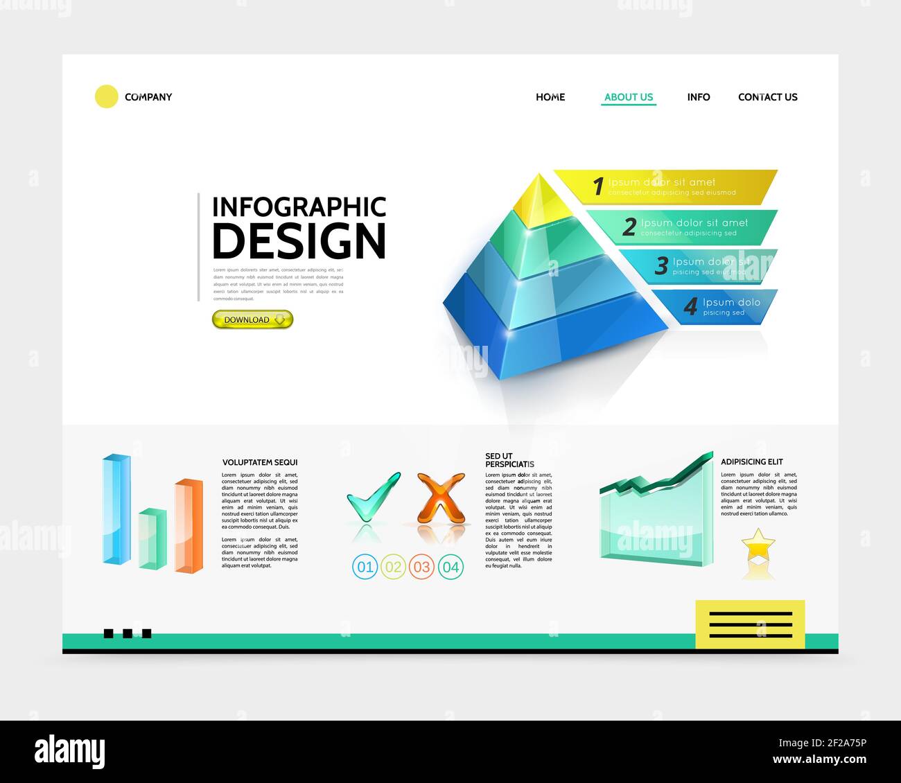 Realistic infographic landing page concept with business pyramid four ...