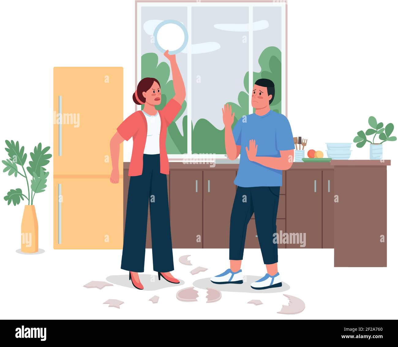 Couple arguing in kitchen flat color vector detailed character Stock ...