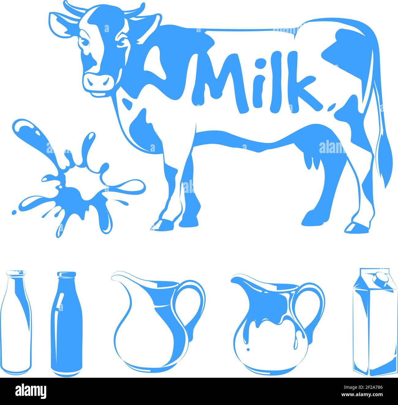 Vector elements for milk logos, labels and emblems. Food farm, cow and ...