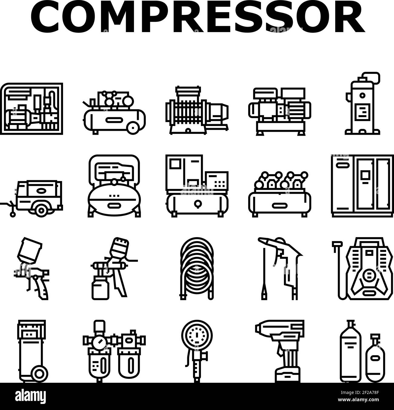 Air Compressor Tool Collection Icons Set Vector Stock Vector Image ...