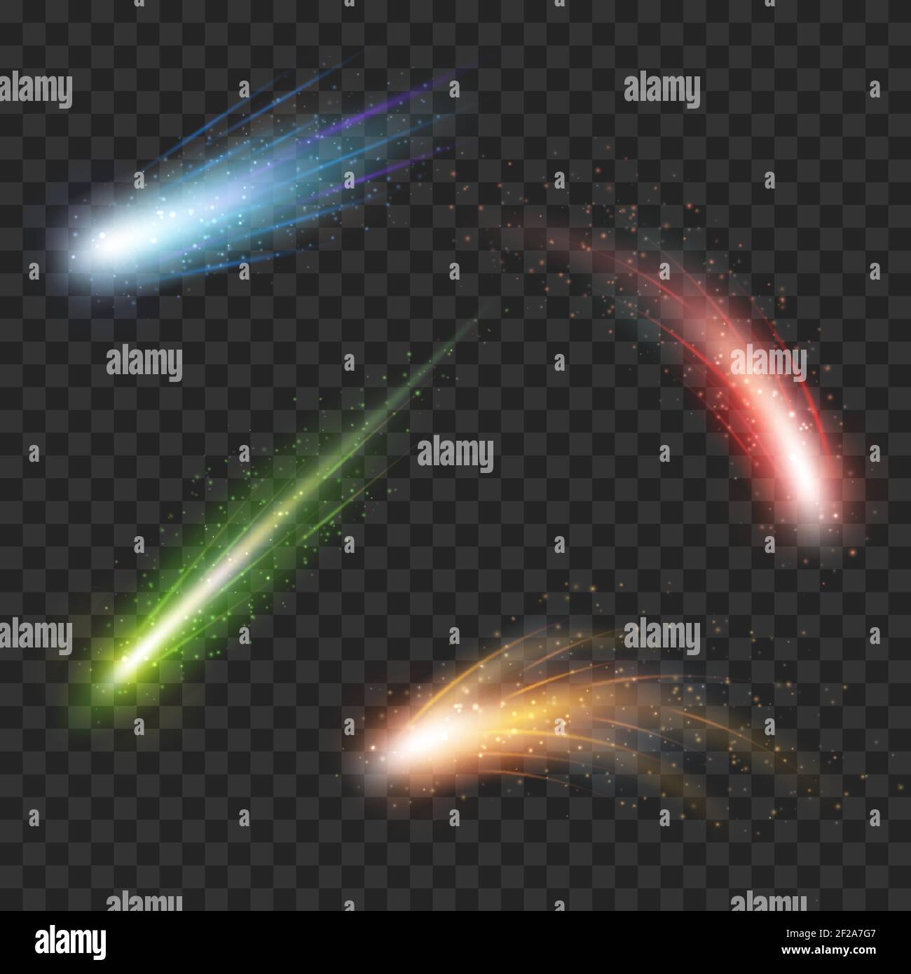 Color vector meteor and comet on transparent plaid background. Fall ...