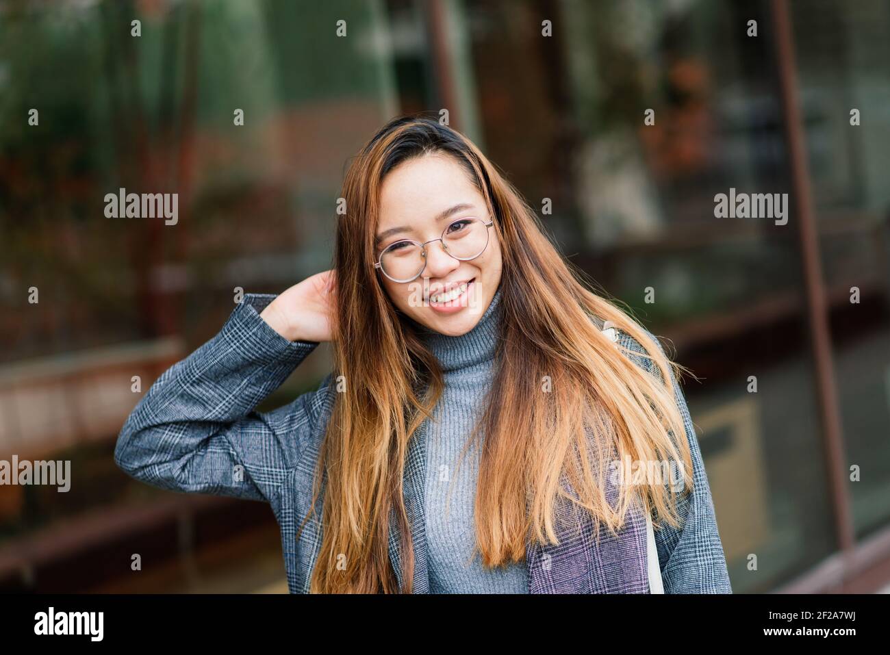 Young Asian woman, sad face portrait in city at the evening Stock Photo ...