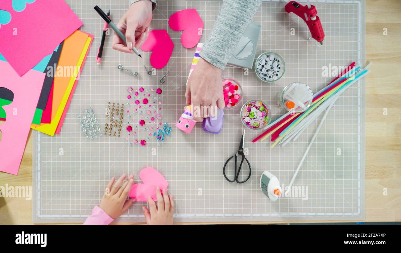 Flat lay. Kids papercraft. Making paper bugs out of the empty toilet ...