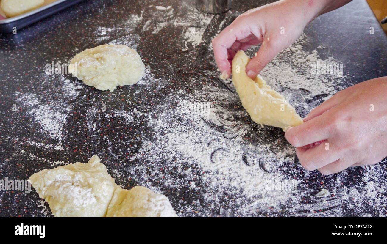 Step by step. Baking sourdough bread in residential kitchen Stock Photo ...