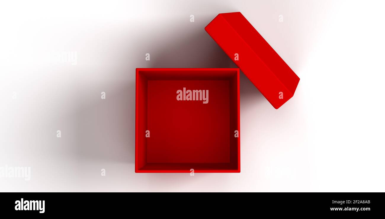 Isolated open red square gift box in 3D render with dropped shadow on ...