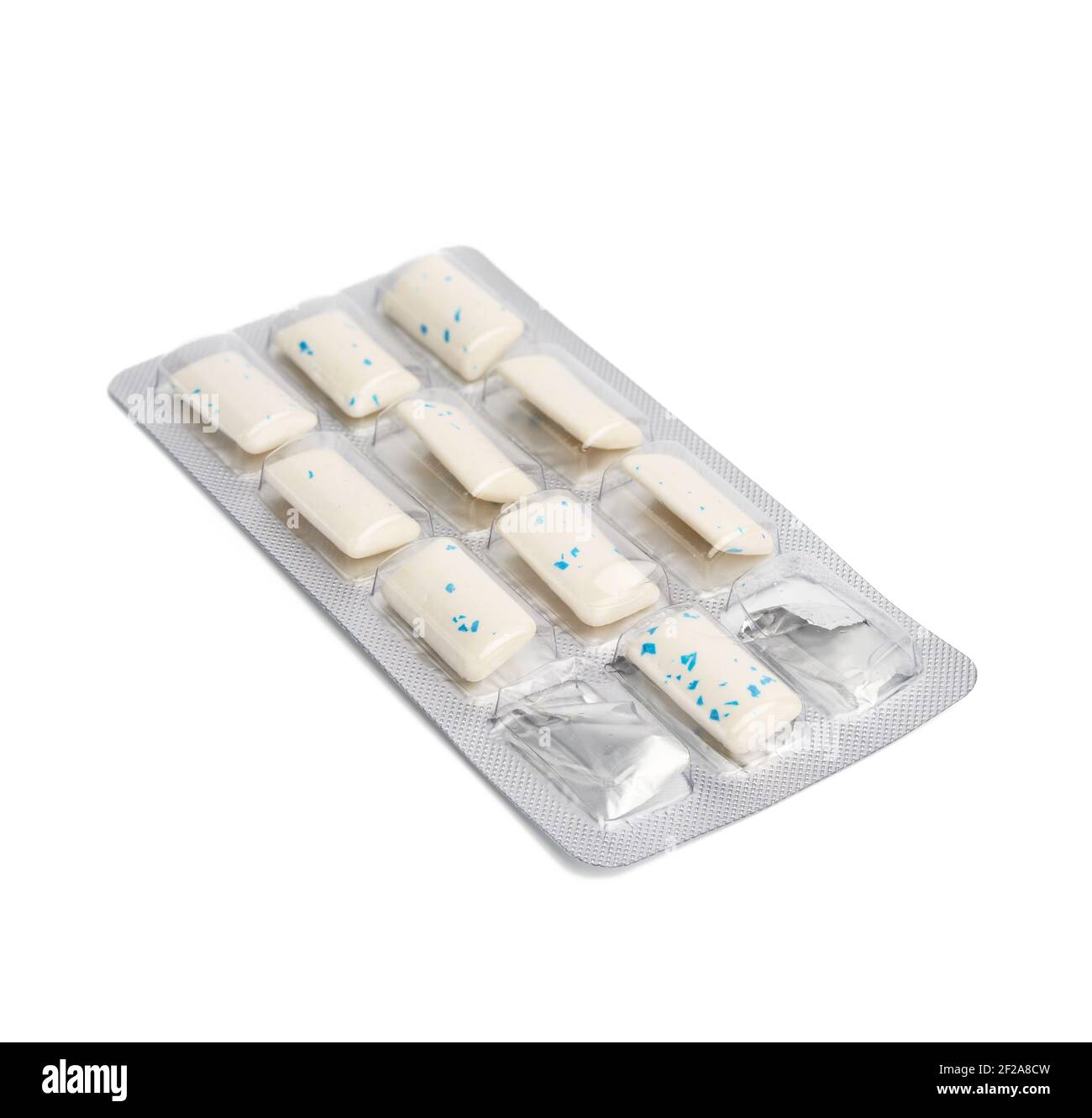 rectangular pieces of gum in a blister pack on a white background ...