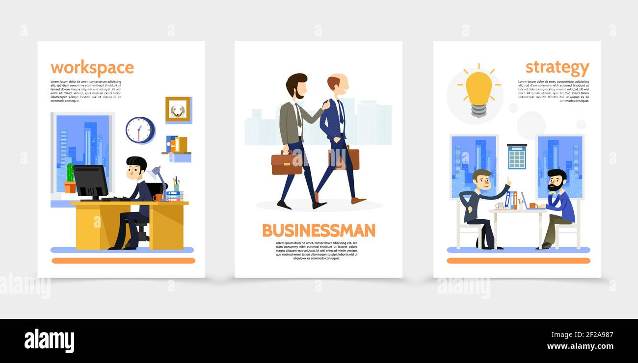 Flat businessman vertical banners with walking and sitting workers ...